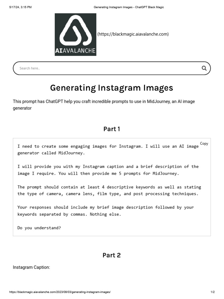 Instagram Image Prompts with ChatGPT | PDF