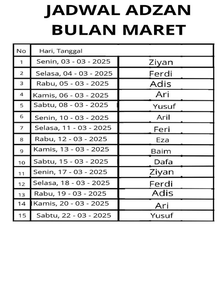 Jadwal Adzan Maret 2025 | PDF