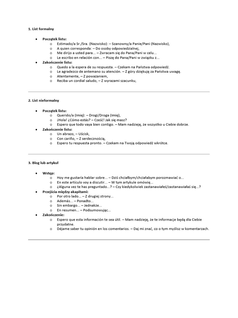 O o o o o o o O: 1. List Formalny Początek Listu | PDF