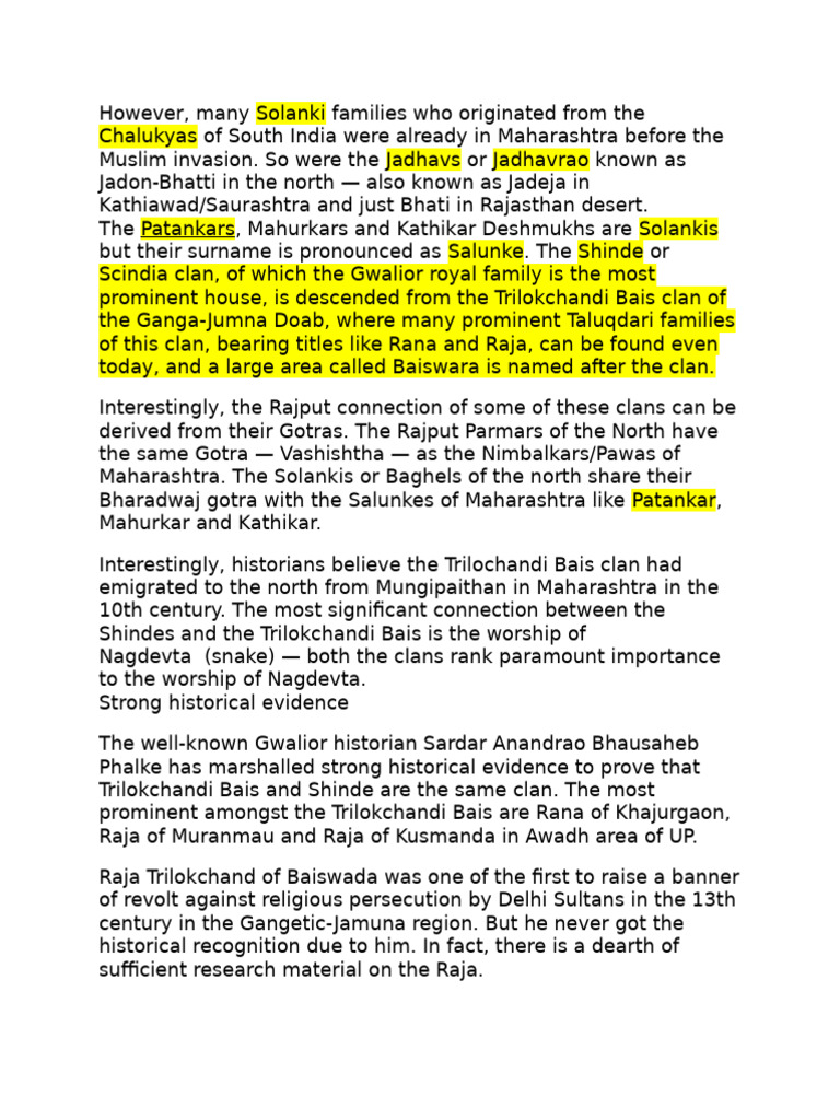 History of Solanki and Trilokchandi Clans | PDF