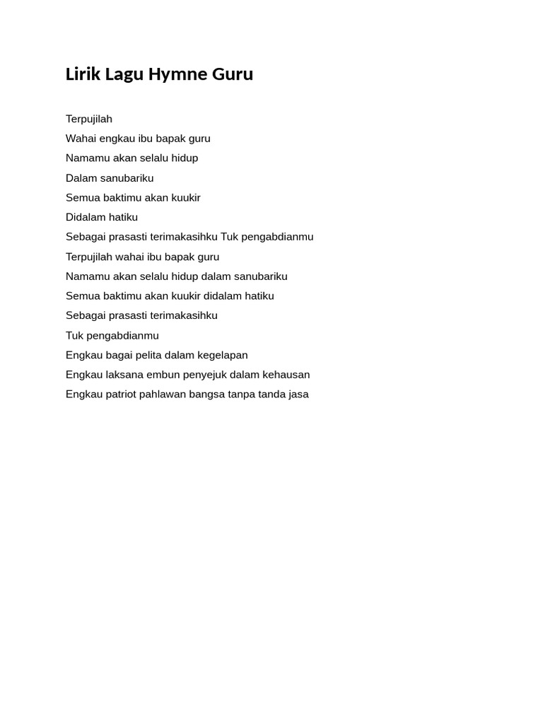 Lirik Lagu Hymne Guru | PDF