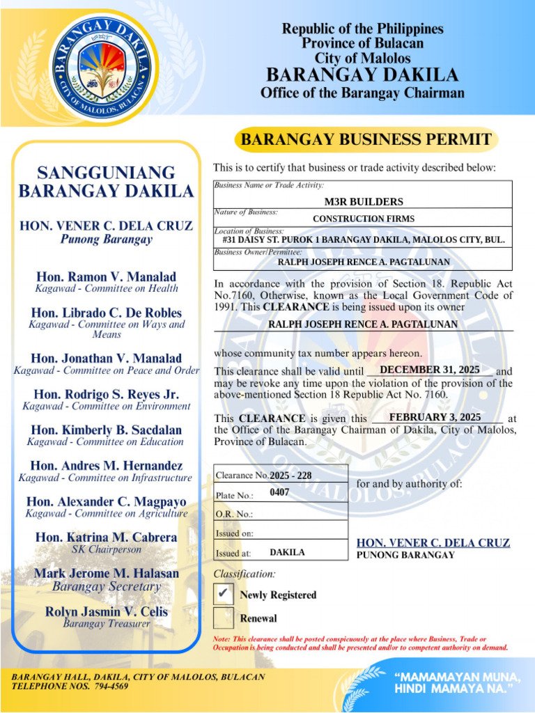 2025 Business Clearance - M3R Builders | PDF