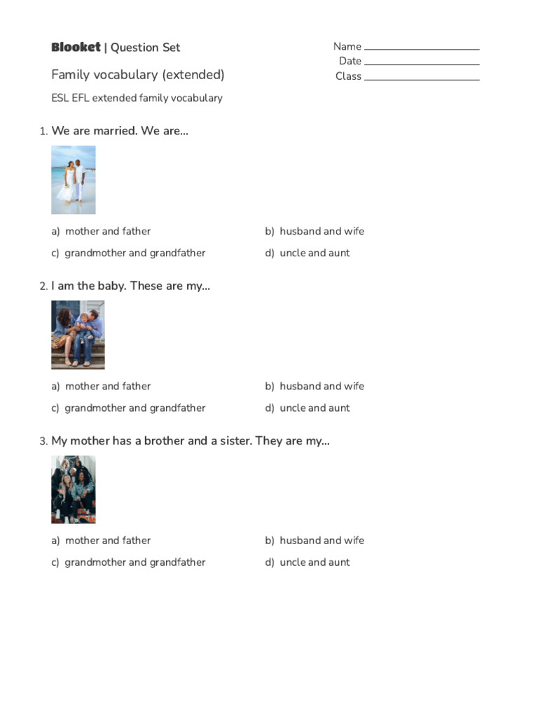 Family Vocabulary (Extended) - Blooket | PDF | Grandparent | Childhood