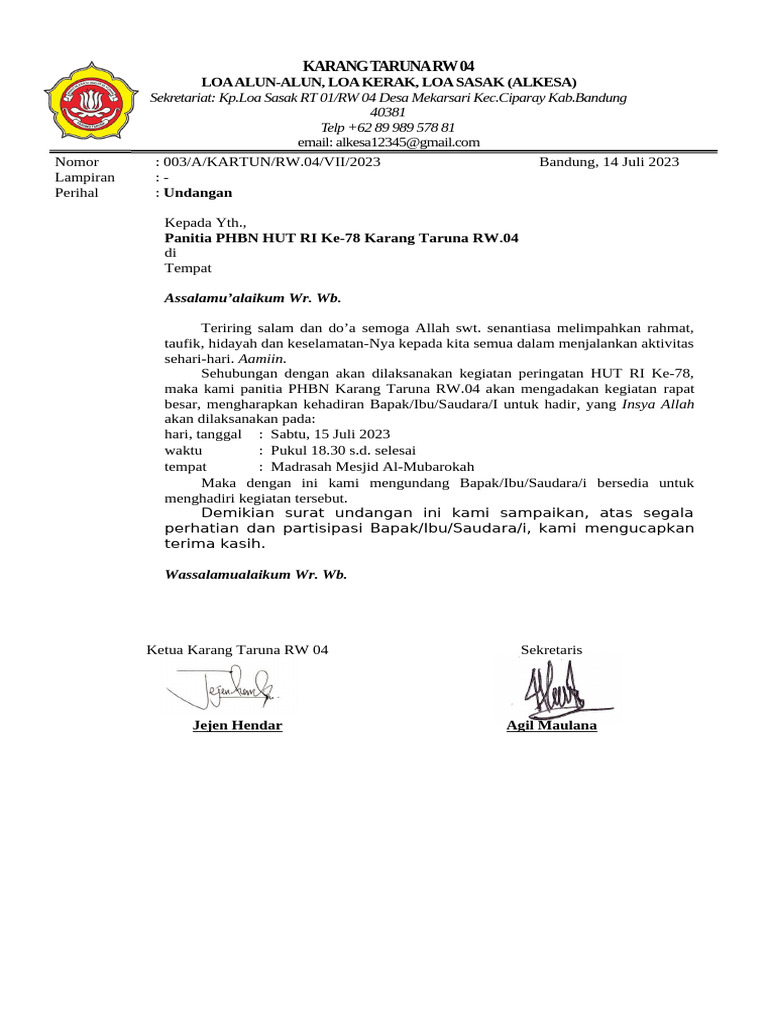 Surat Undangan PHBN 15 Juli REV | PDF