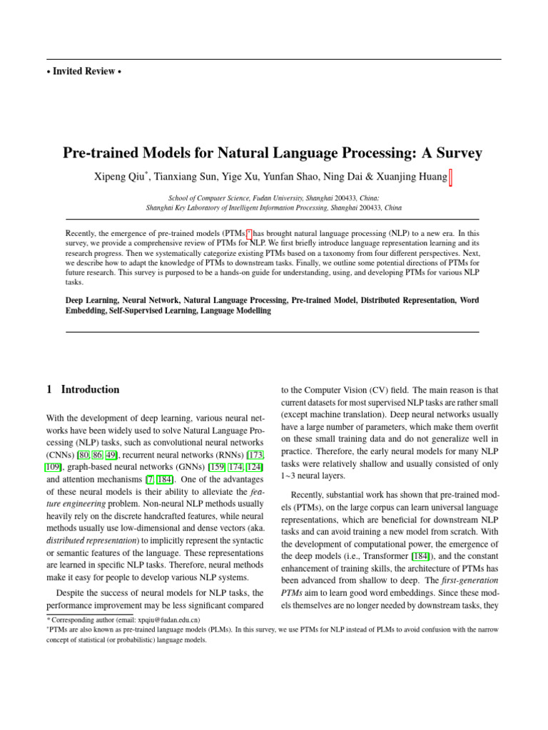 Qiu Et Al. - 2020 - Pre-Trained Models For Natural Language Processing ...