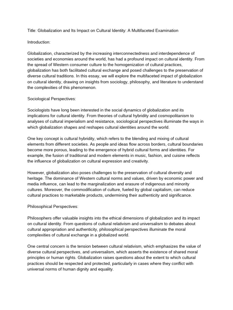 Globalization's Effect on Cultural Identity | PDF | Globalization ...