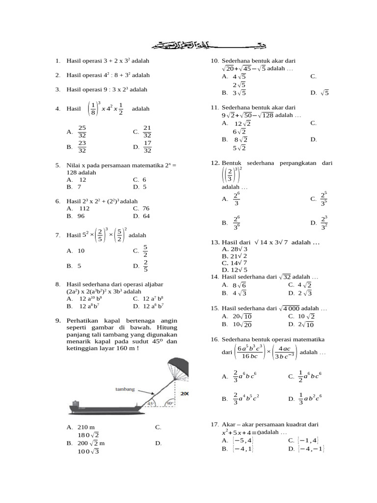 Latihan Persiapan Ujian MTK KLS 9 2024 | PDF
