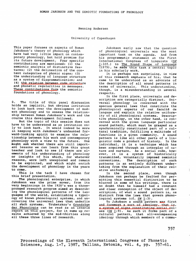 1987 Roman Jakobson and The Semiotic Fou | PDF | Phonology | Linguistics