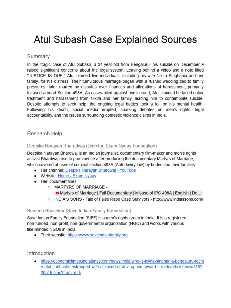 Atul Subash Case: Legal and Social Impact | PDF | Social Ethics | Violence