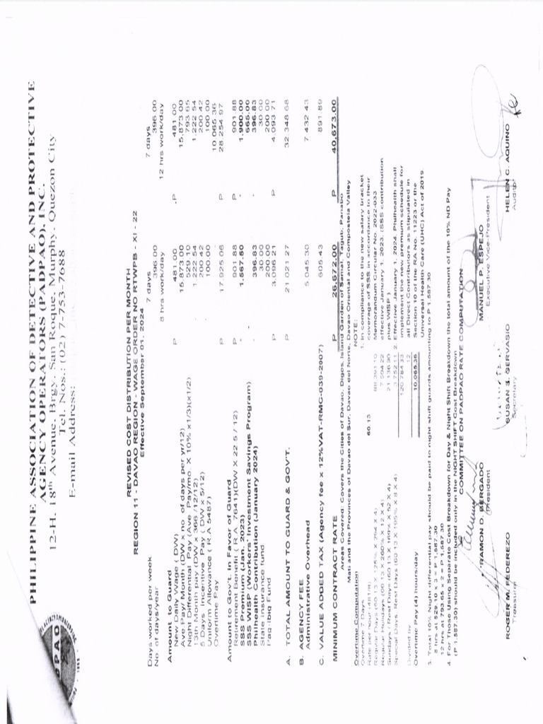 PADPAO 2024 Rate | PDF