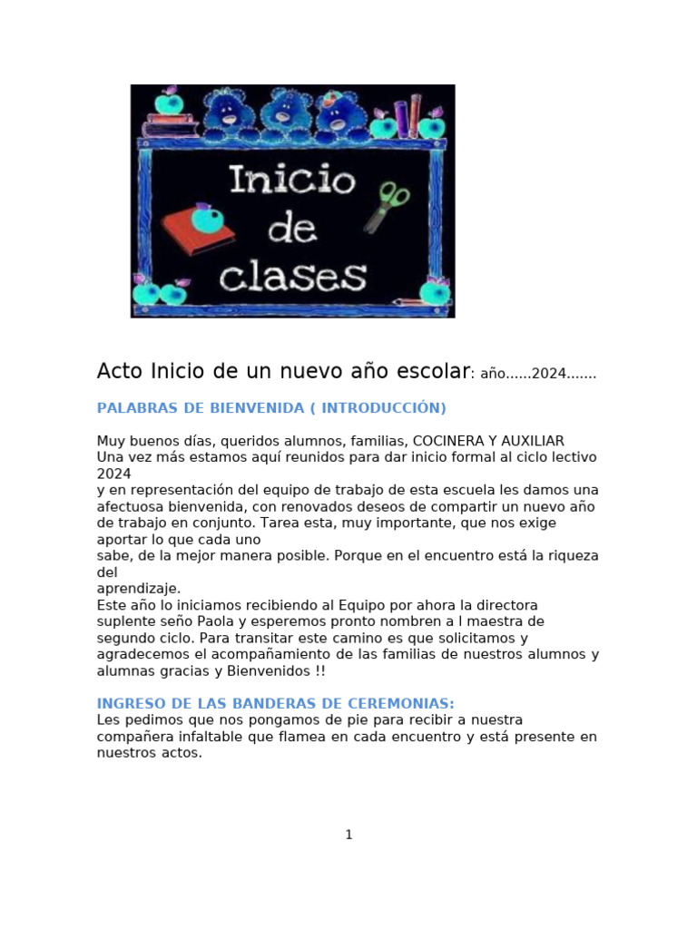 Acto Inico de Nuevo Ciclo Lectivo PDF | PDF | Escuelas | Aprendizaje