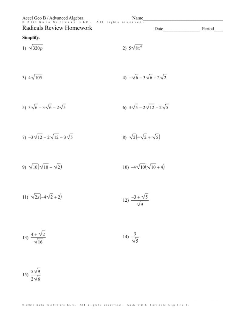 0.5 - Radicals Review Homework | PDF