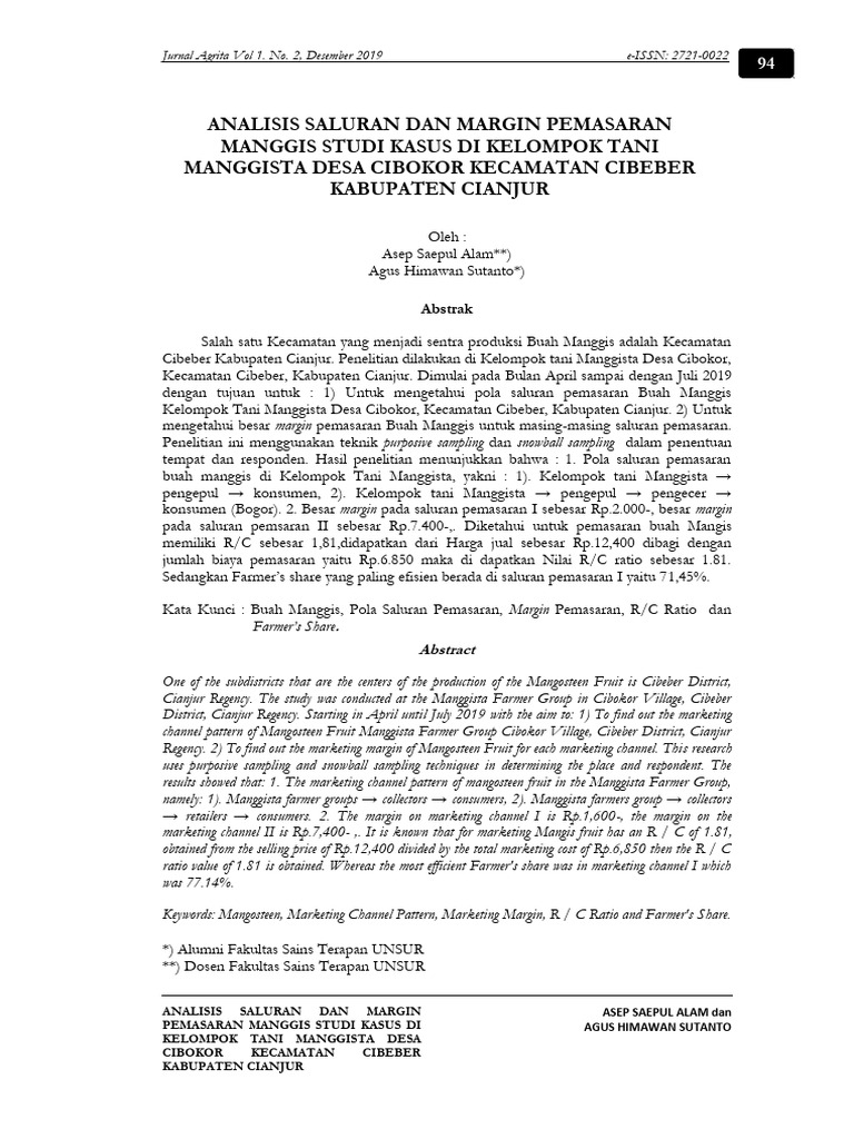 Analisis Saluran Dan Margin Pemasaran Ma | PDF
