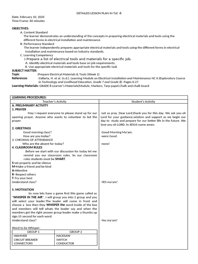 Detailed Lesson Plan - 041648 | PDF | Electrical Wiring | Screw
