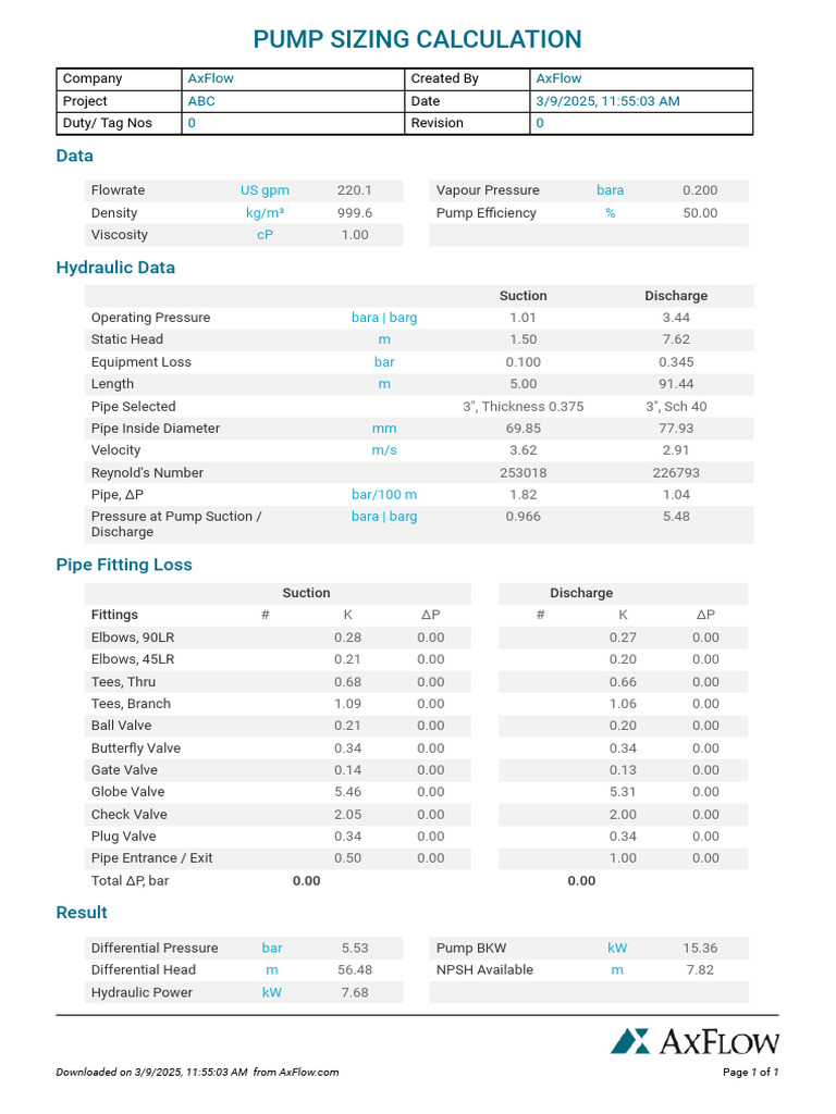 pump_Calc | PDF | Pump | Pipe (Fluid Conveyance)