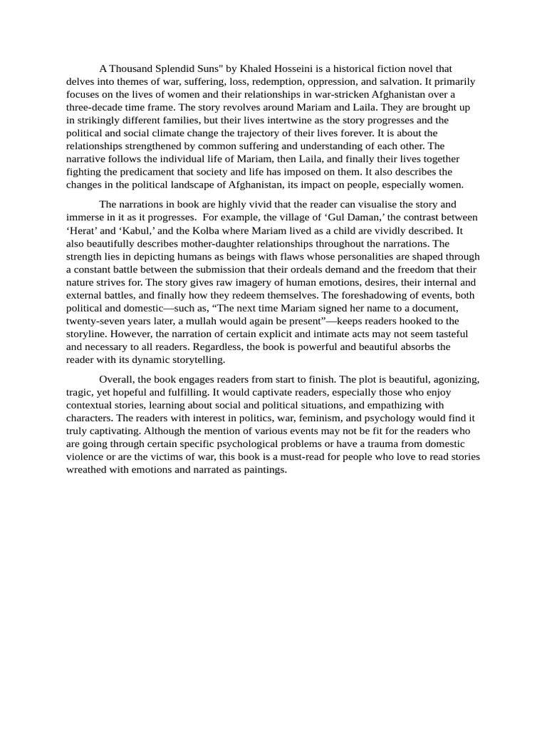 A Thousand Splendid Suns Review | PDF