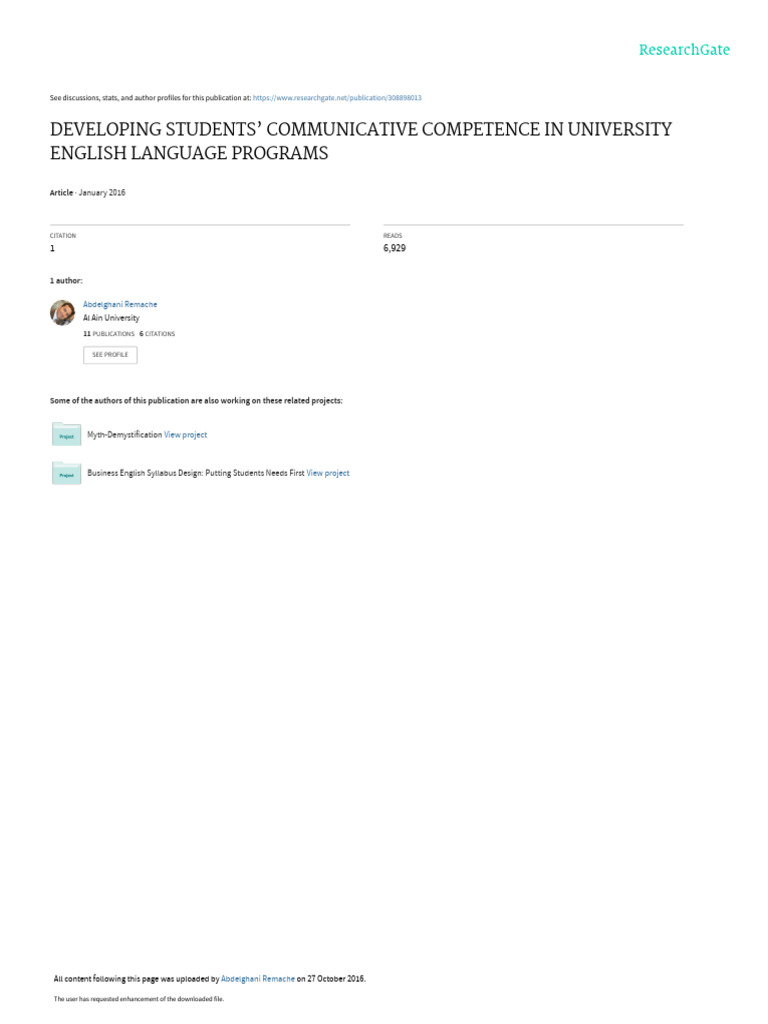 Developing Students' Communicative Competence in University English Language Programs | PDF ...