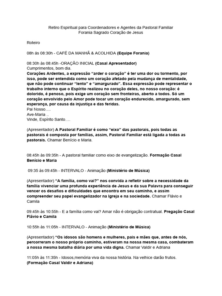 Roteiro Retiro Espiritual | PDF | Amor