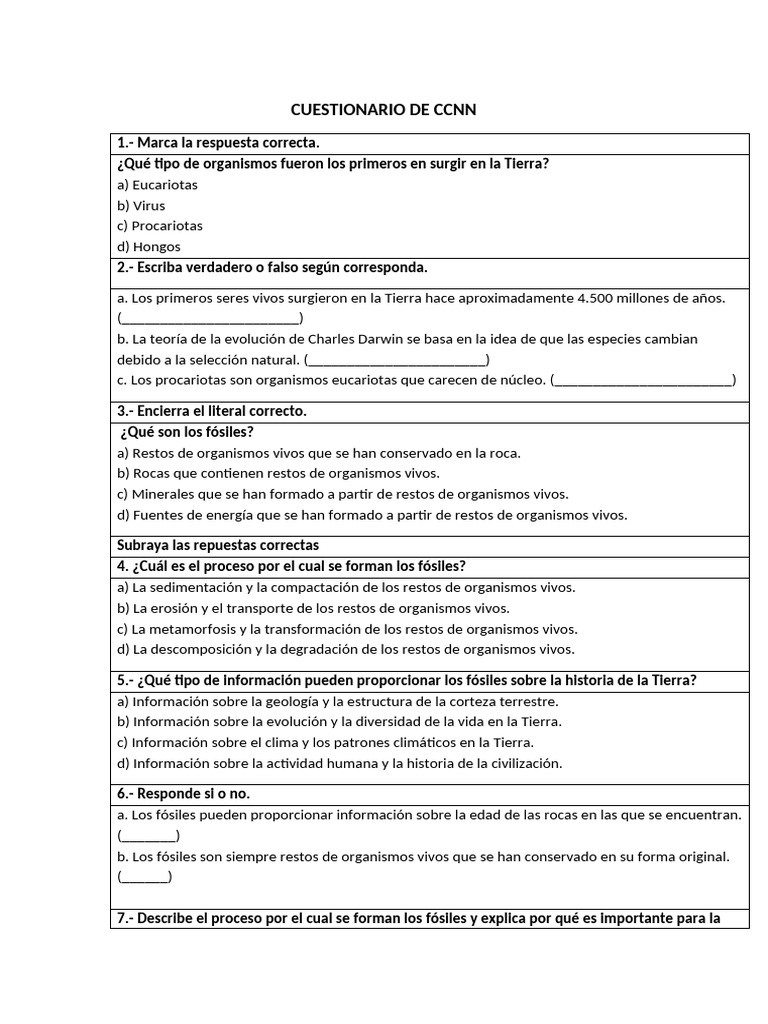 Cuestionario de CCNN 3 | PDF | Organismos | Fuerza