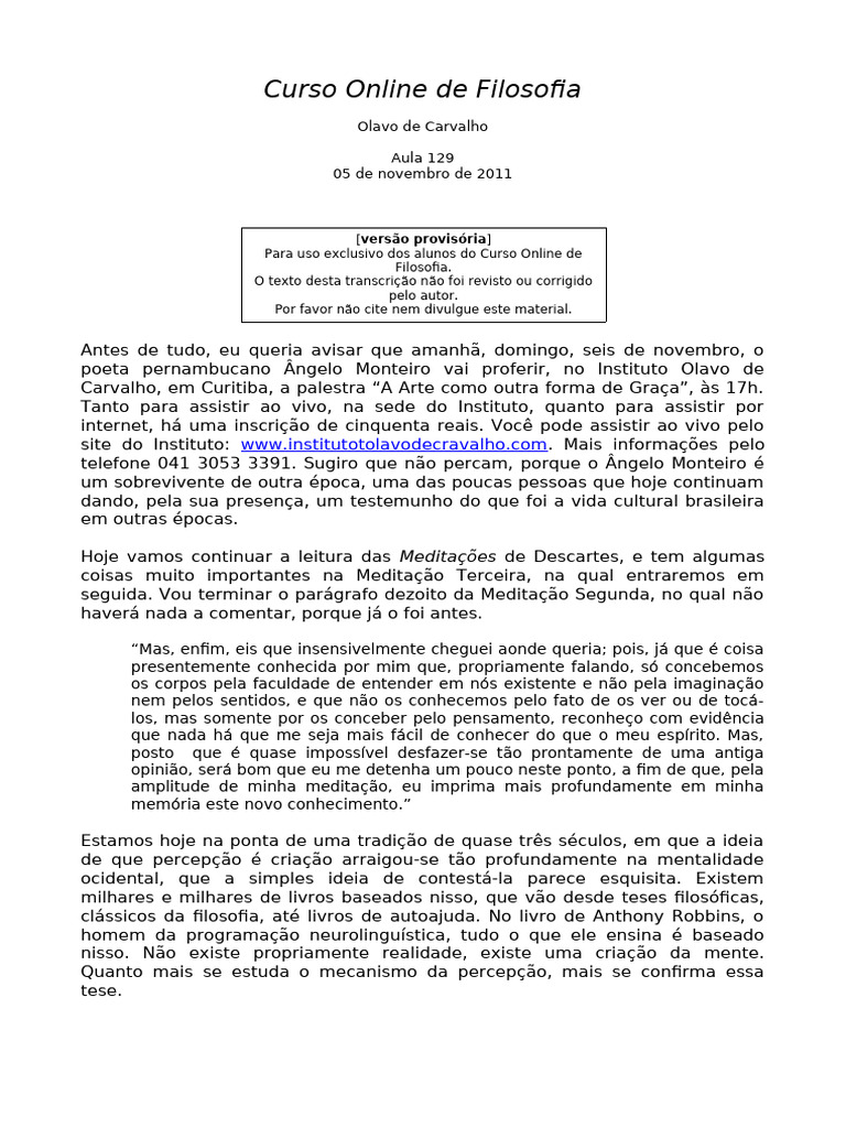 Aula-129-Revisada | PDF | Experiência | Pensamento