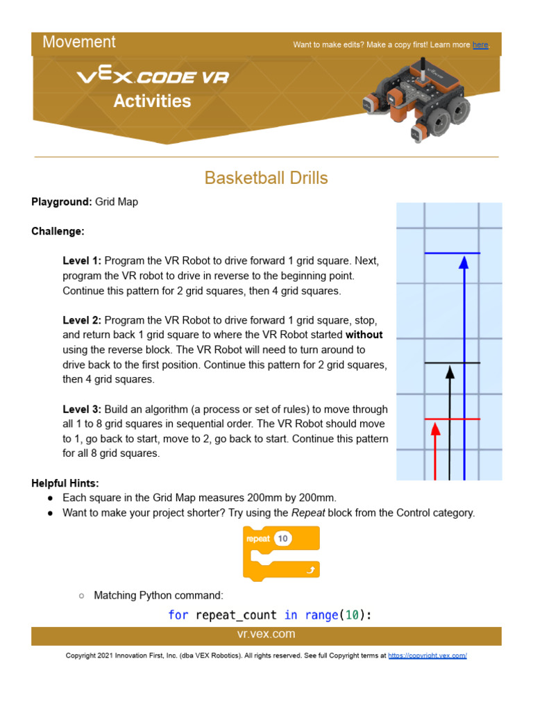 Basketball Drills - VEXcode VR | PDF