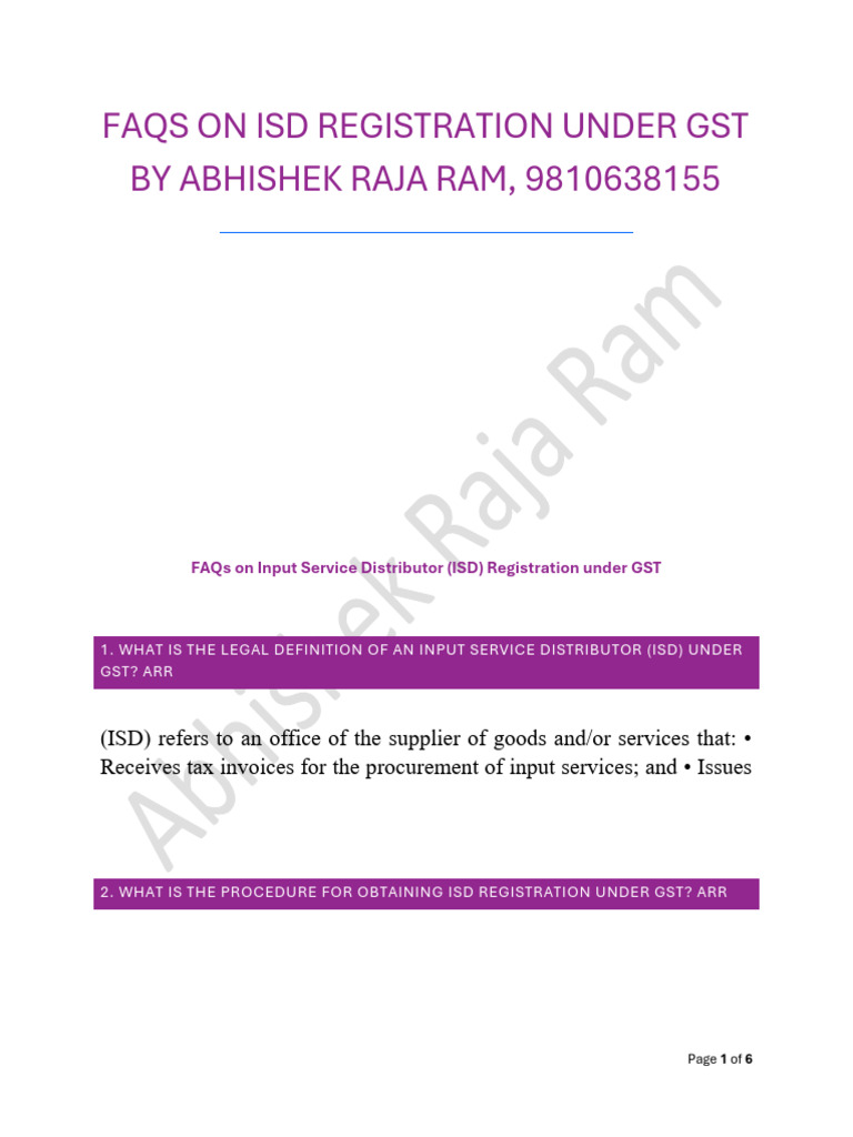 ISD Registration FAQs Under GST | PDF | Taxes | Government Finances
