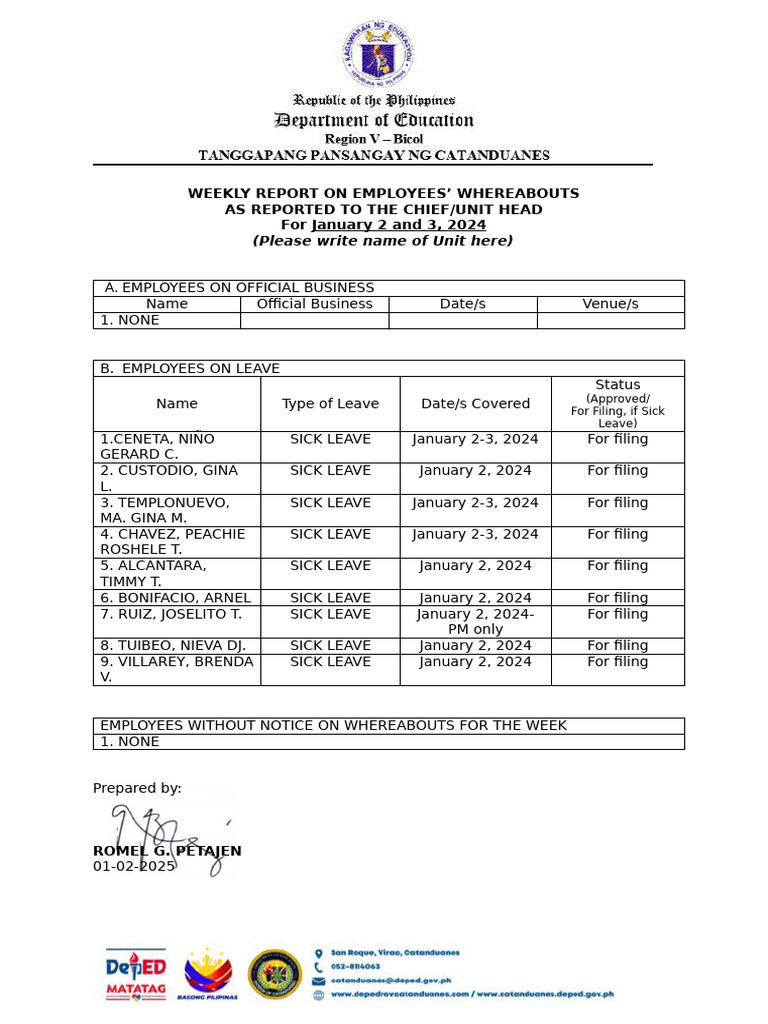 CID Report On Personnel Whereabouts | PDF