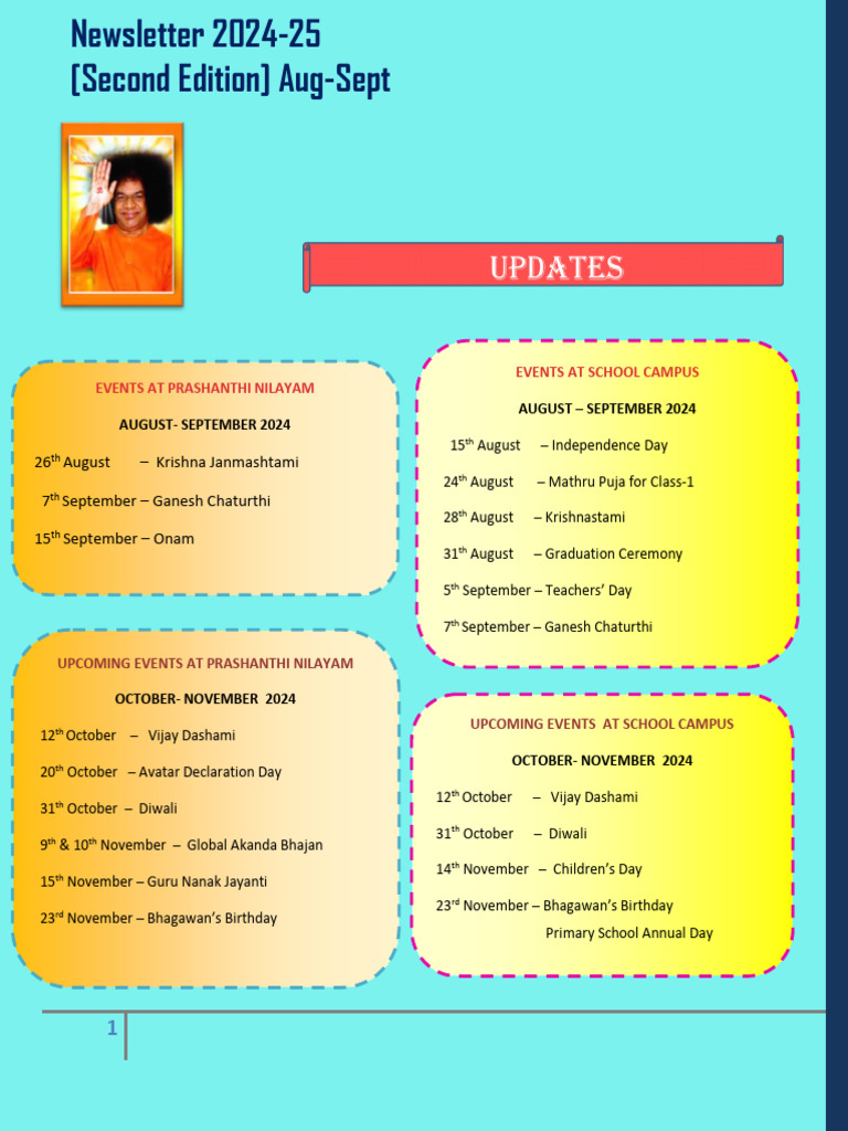 Newsletter Second Edition Aug Sept 2024 25 | PDF | Sathya Sai Baba