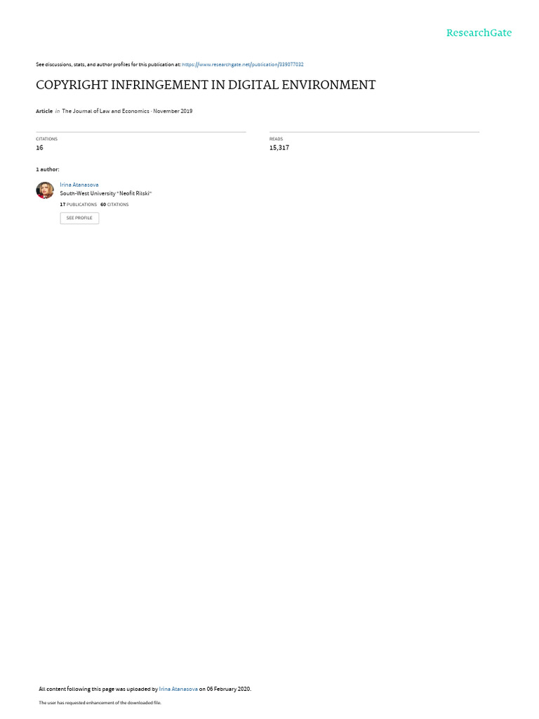 Copyright Infringement in Digital Environment | PDF | Copyright ...
