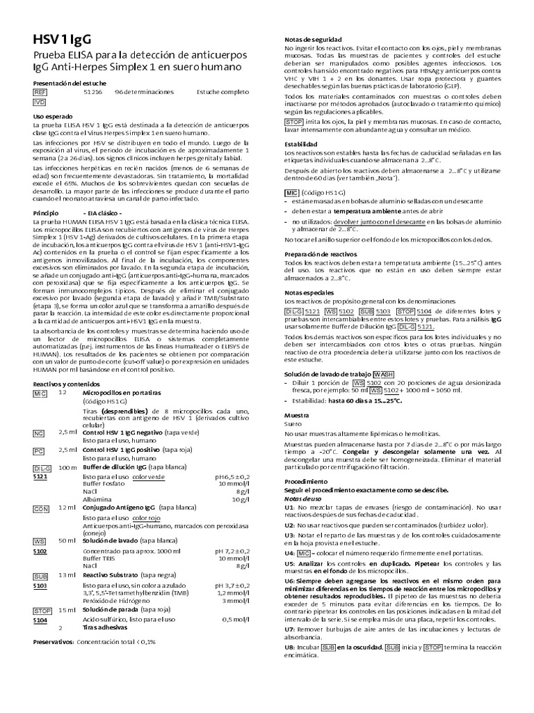 Prueba ELISA IgG Anti-HSV 1 en Suero | PDF | Elisa | Medicina CLINICA