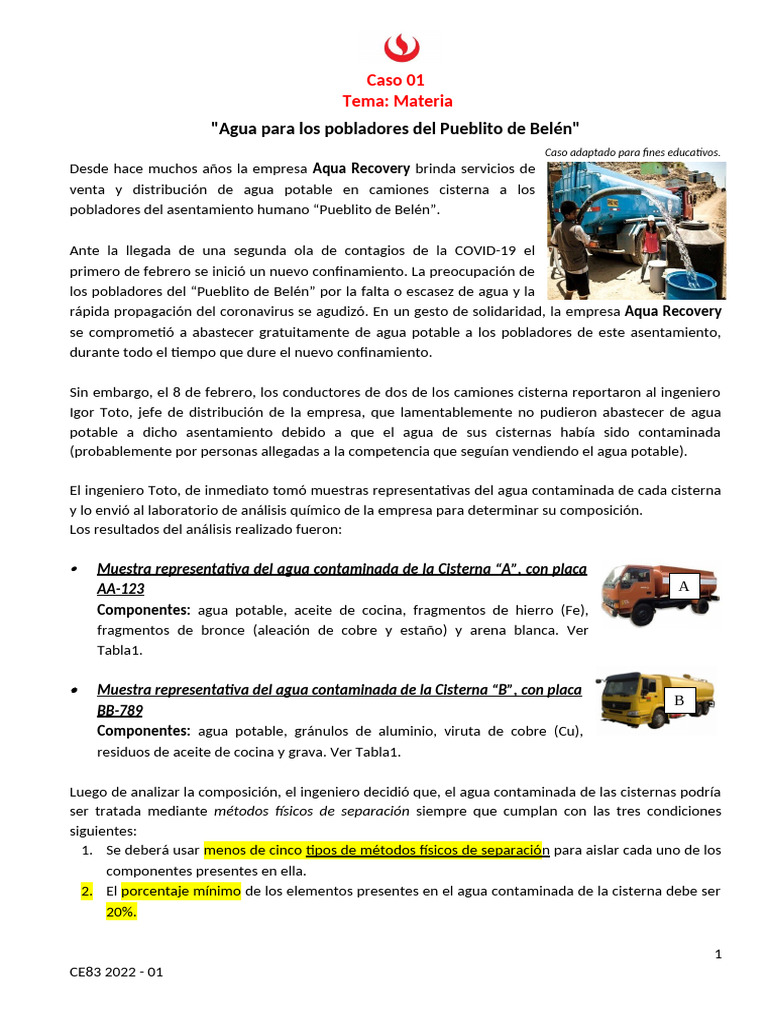 CE83 - S01 - Caso 1 - Agua para El Pueblito de Belen | PDF | Agua | Cobre