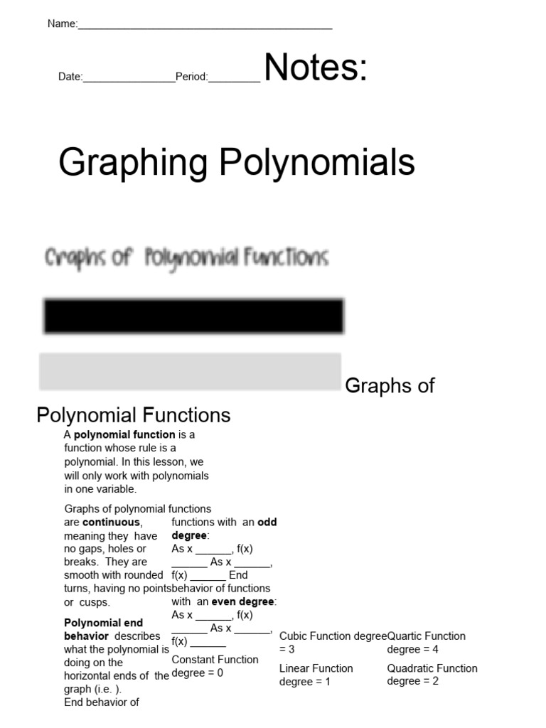 Graphing Polynomials Student Guided Notes | PDF | Zero Of A Function ...