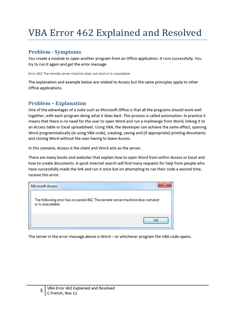 Vba Error 462 Explained and Resolved | PDF | Visual Basic For Applications | Microsoft Excel