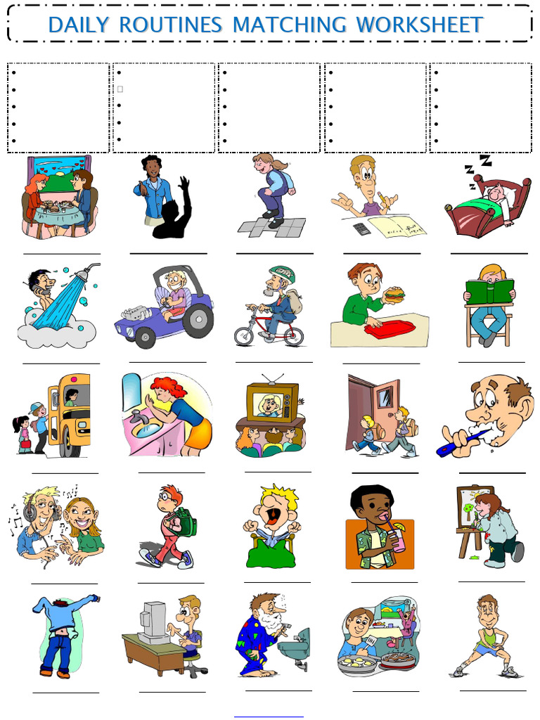 Daily Routines Matching Worksheet | PDF