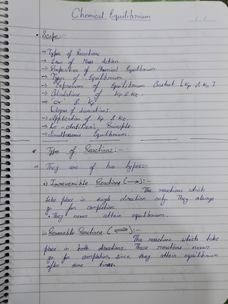 Chemical Equilibrium Notes | PDF
