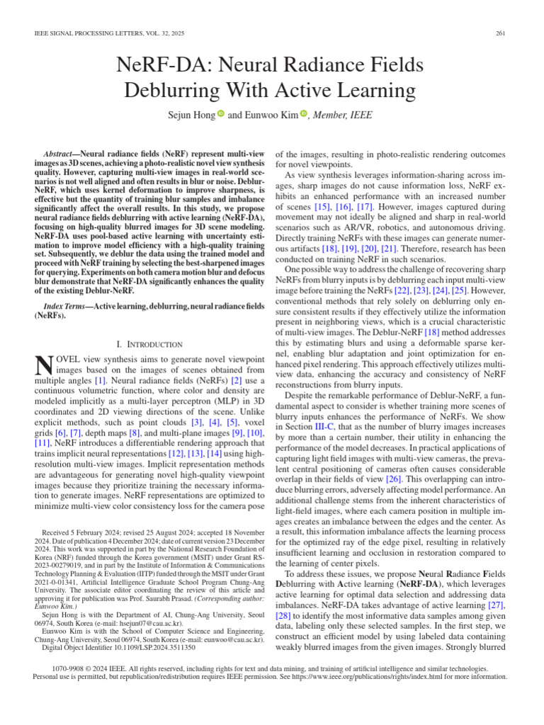 NeRF-DA_Neural_Radiance_Fields_Deblurring_With_Active_Learning | PDF | Imaging | Image Processing