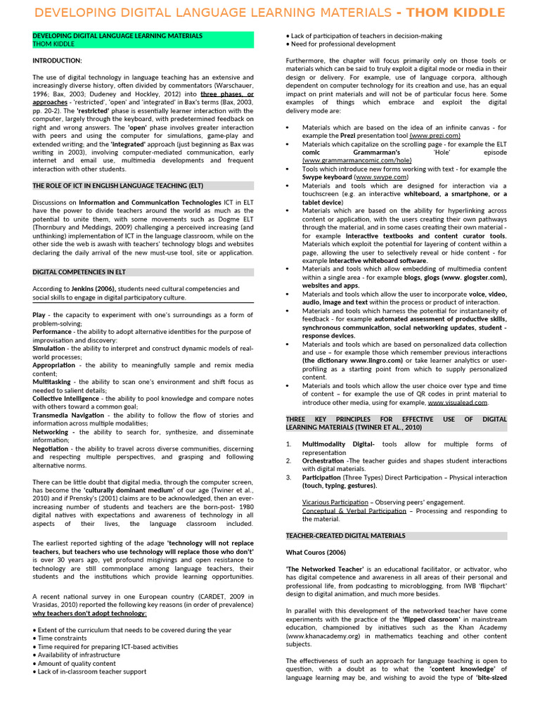 Developing Digital Language Learning Materials | PDF | Augmented ...