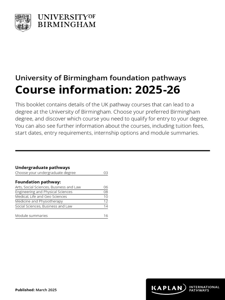 University of Birmingham Pathways Course Information 2025-26-05 | PDF ...