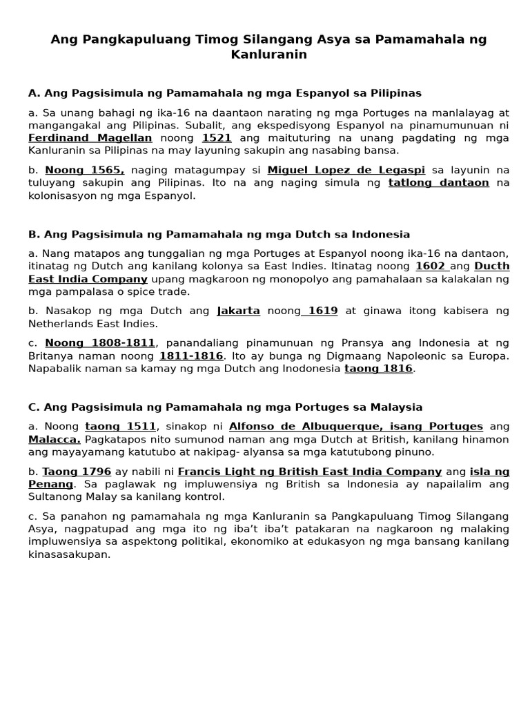 Ang Pangkapuluang Timog Silangang Asya Sa Pamamahala NG Kanluranin | PDF
