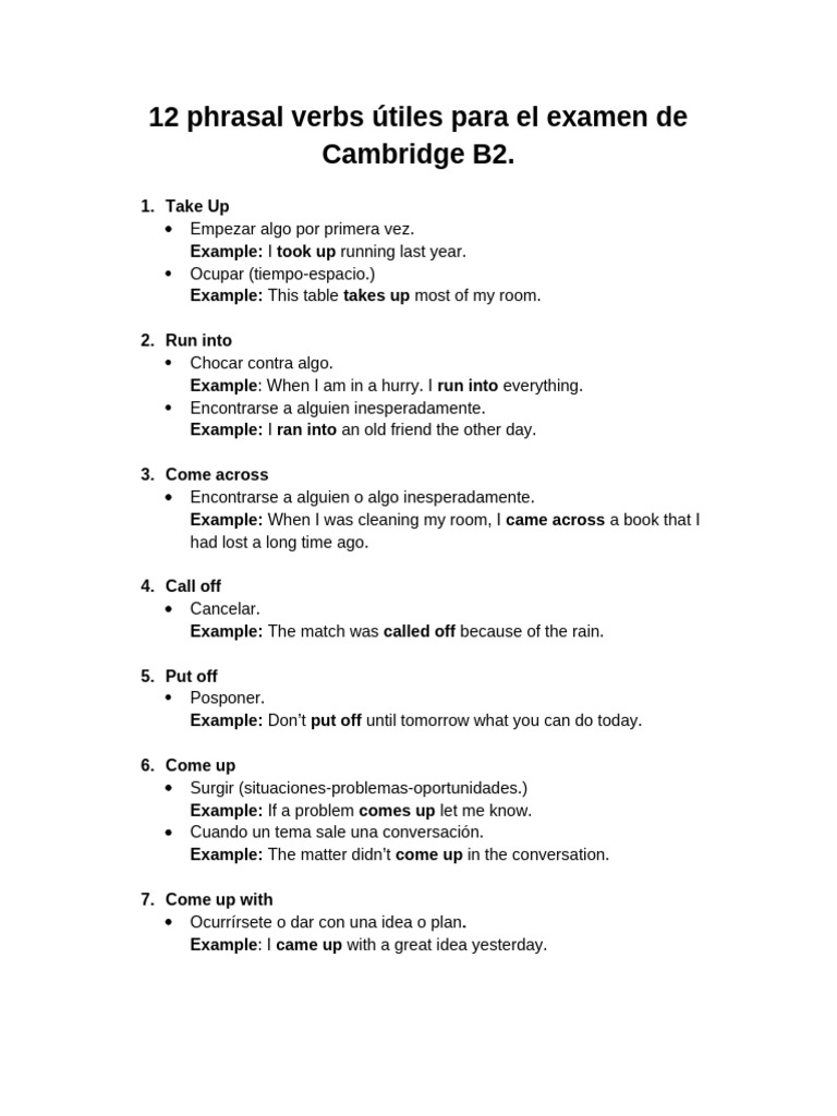 12 Phrasal Verbs Útiles para El Examen de Cambridge B2 | PDF