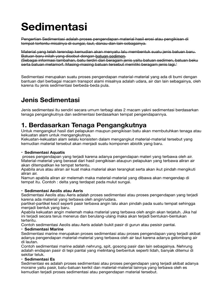 Jenis dan Proses Sedimentasi Bumi | PDF
