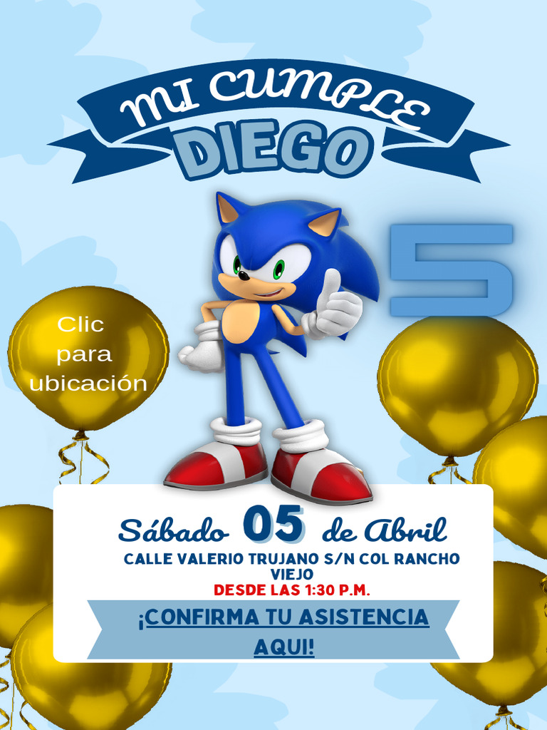 Tarjeta Invitación Feliz Cumpleaños Sencilla Ilustrada Azul | PDF