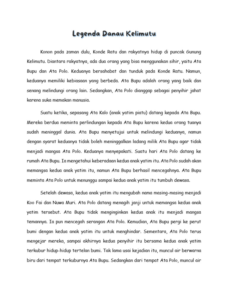 Legenda Danau Kelimutu Cerita 4 | PDF