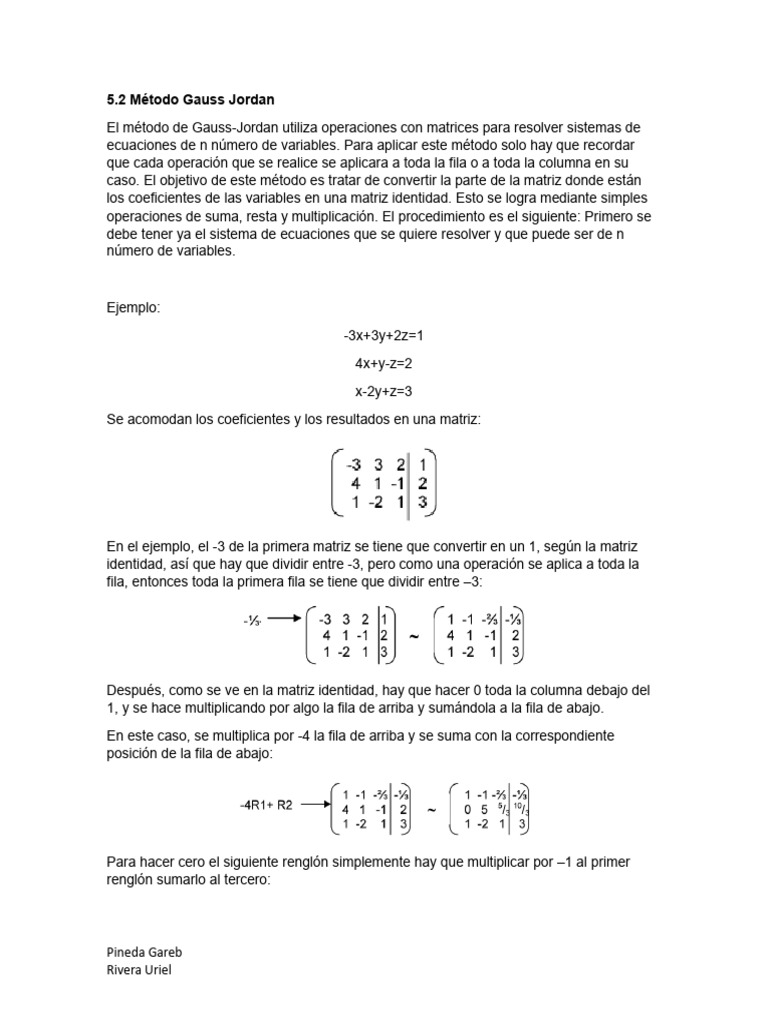 Método Gauss-Jordan en Matrices | PDF | Matriz (Matemáticas) | Algoritmos