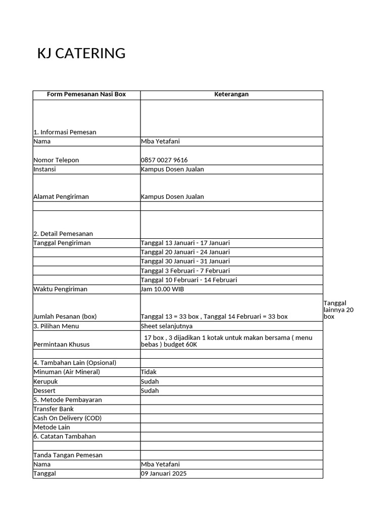 Form Pemesanan - Mba Yeta - KDJ - Revisi | PDF