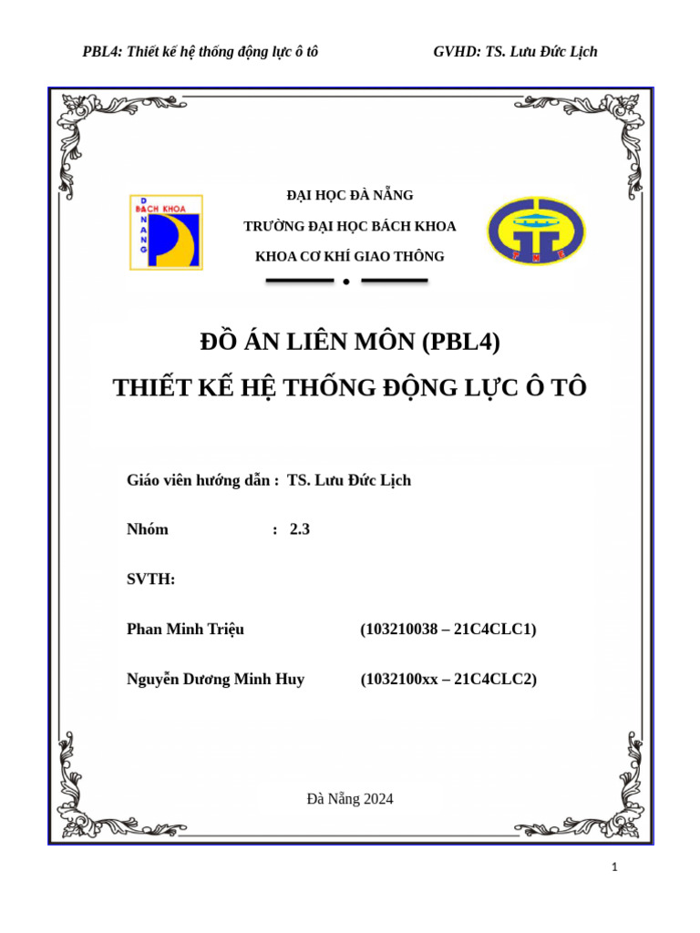 Phần Tính toán chung PBL4 | PDF