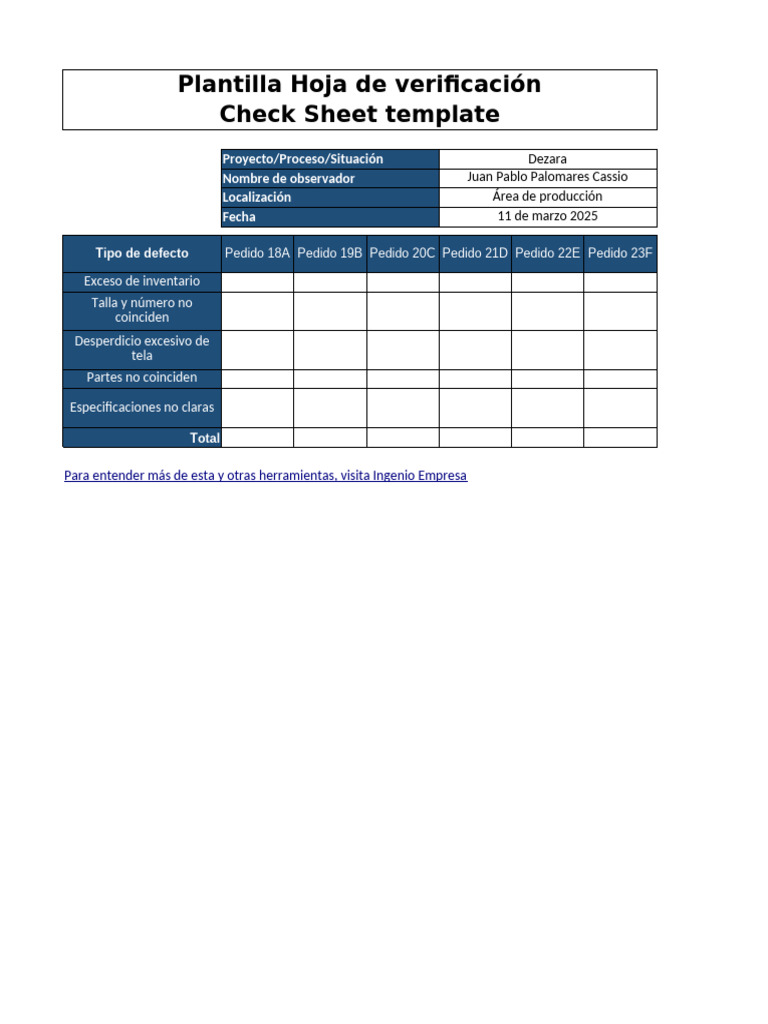 Plantilla Xls Hoja de Verificación | PDF