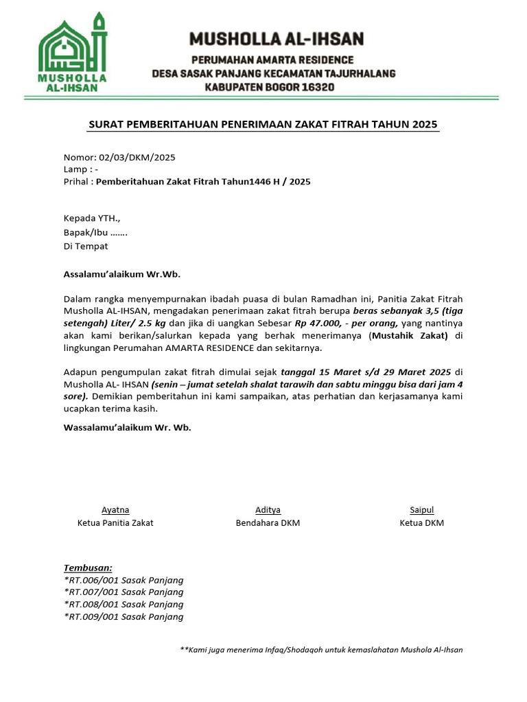 Surat Edaran Zakat Fitrah | PDF