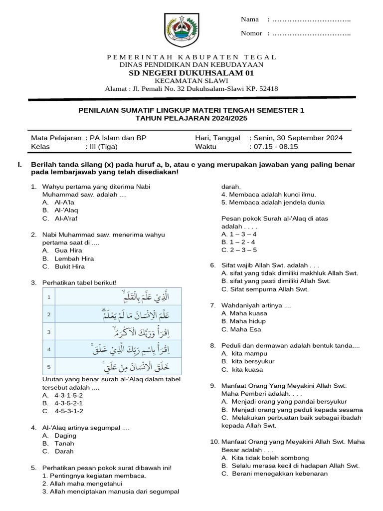 STS 1 Kelas III PAIBP | PDF