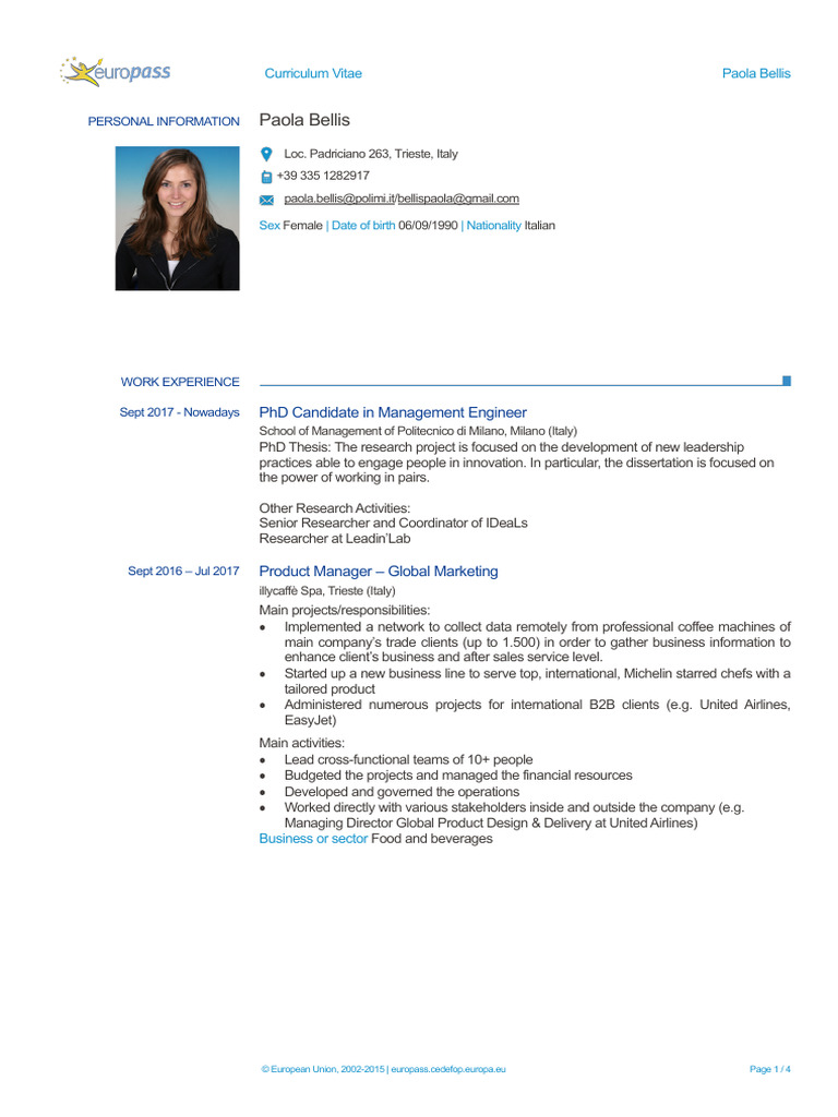 Paola Bellis Bellis SOM CV | PDF | Business